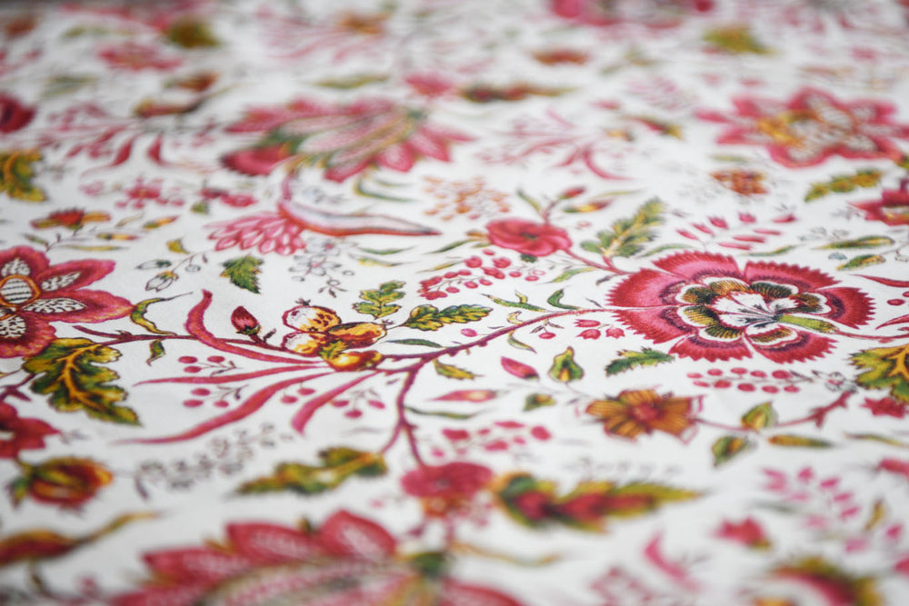 Red Exotic Flowers Reproduction Fabric - Samson Historical