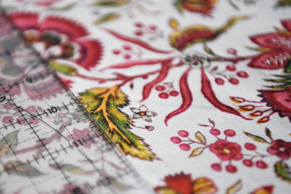 Red Exotic Flowers Reproduction Fabric - Samson Historical