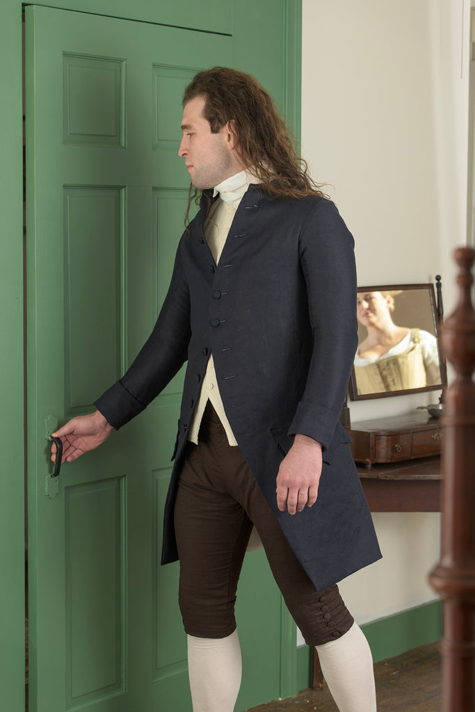 1770's Linen Frock Coat - Short Collar | Navy - Samson Historical