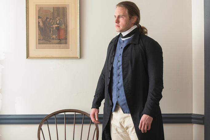 1770's Linen Frock Coat - Falling Collar | Black - Samson Historical