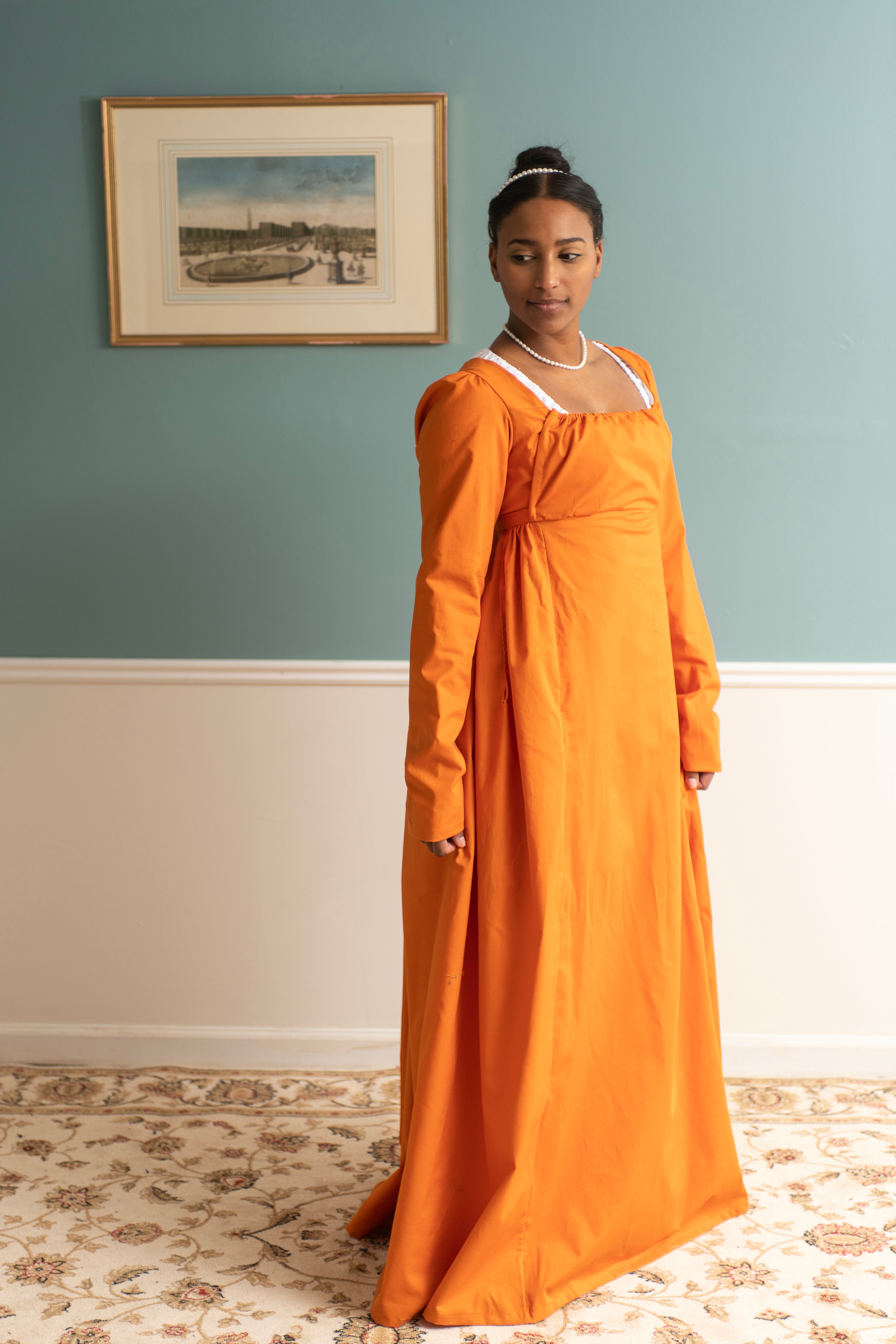 Sunset Orange Long Sleeve | Regency Gown - Samson Historical