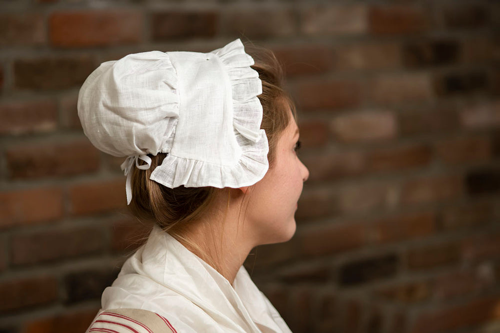 Small Gathered Linen Cap - Samson Historical