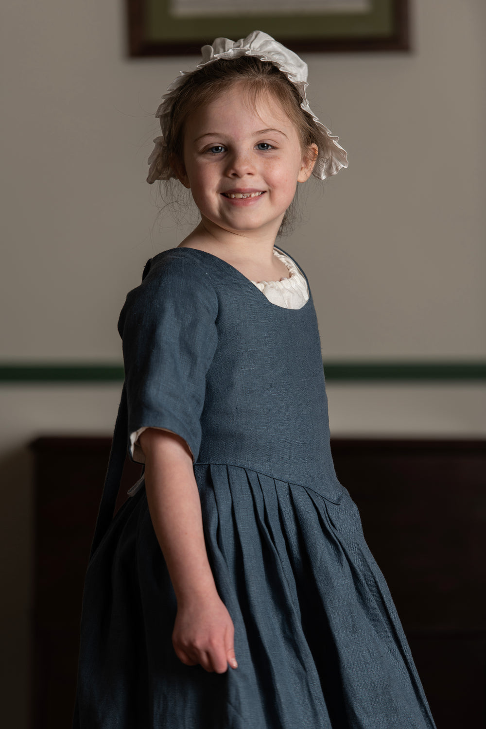 Girls Gown | Blue Linen - Samson Historical
